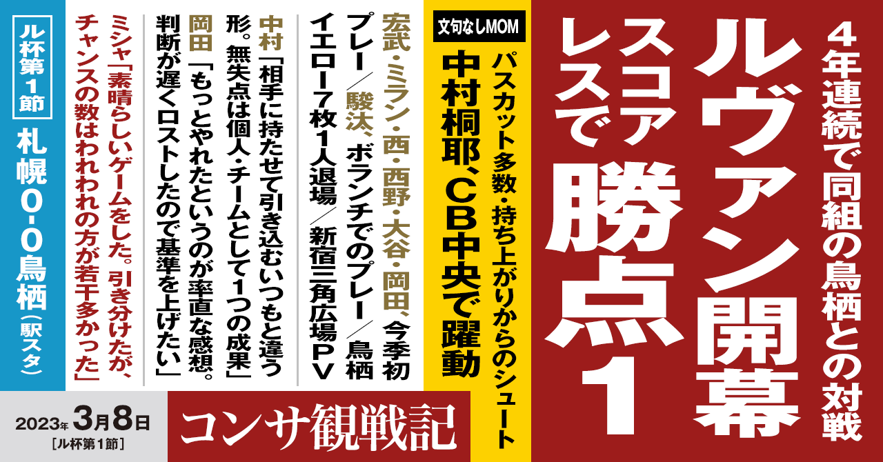 2023年j1【ルヴァンカップgs第1節】鳥栖戦 Weekly Consa Com